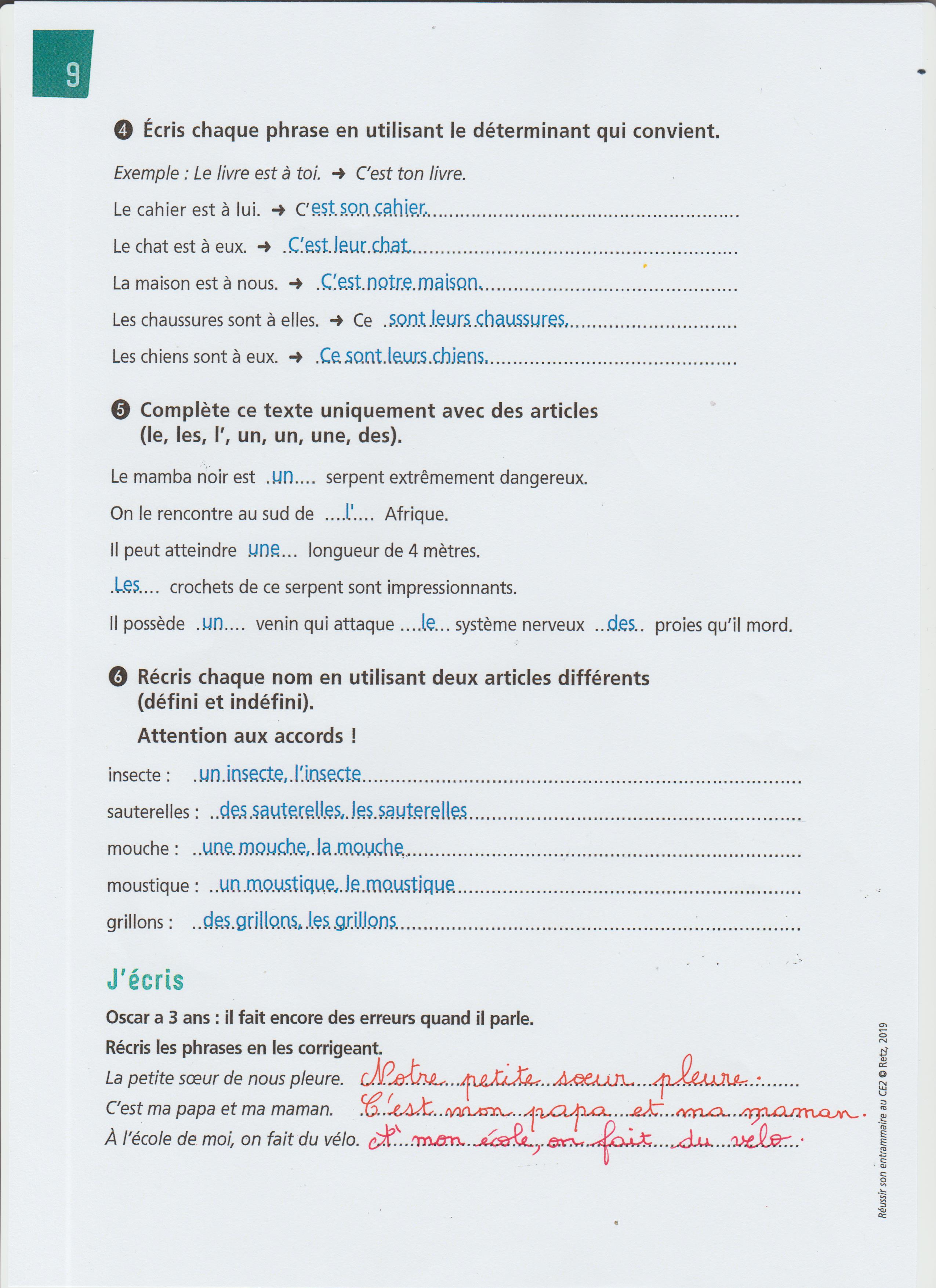 corrections des exercices de français Mme Landry - École Paul Herpin